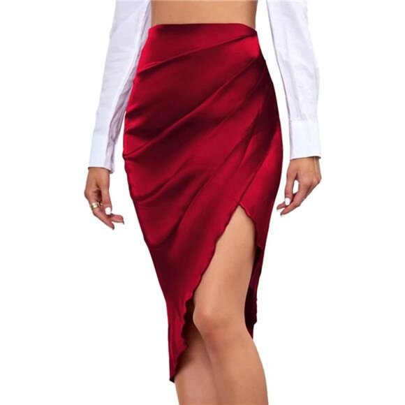 Skirts | Satin Skily Asymmetrical Slit Midi Skirt | Poshmark